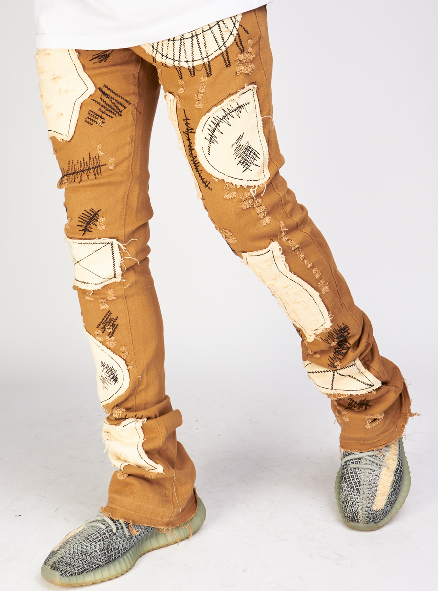 Waimea Jeans - Stacked Rip And Repair Patches - Khaki - M5848T – Vengeance78