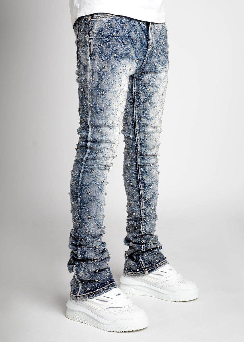 Guapi Jeans - Aqua Blue Embellished Denim - Blue – Vengeance78
