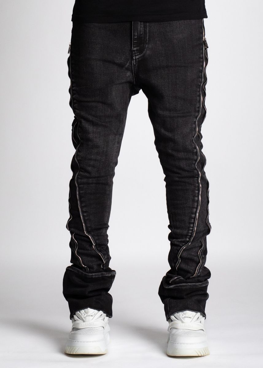 GUAPI Jeans - Iron Grey Stacked Zipper Denim - Black - 191GSZD ...