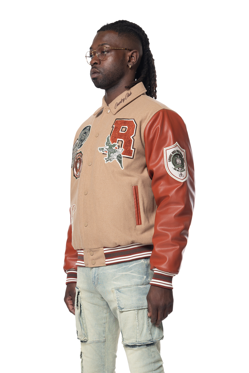 Smoke Rise Jacket - Studded Patch Varsity - Khaki - OH24687 – Vengeance78