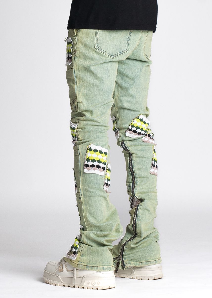 Guapi Jeans - Slime Green Knit Patches Denim - Green – Vengeance78