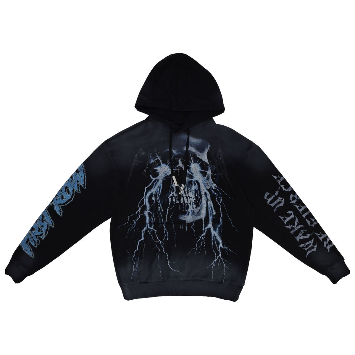 First Row Hoodie - Wake Up And Be Fierce Lighting Skull - Black Wash ...