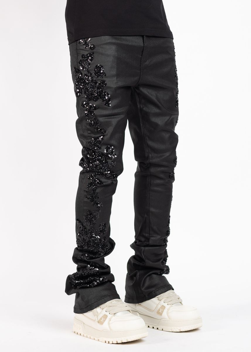 Guapi Jeans - Flowers Embellished Denim - All Black – Vengeance78
