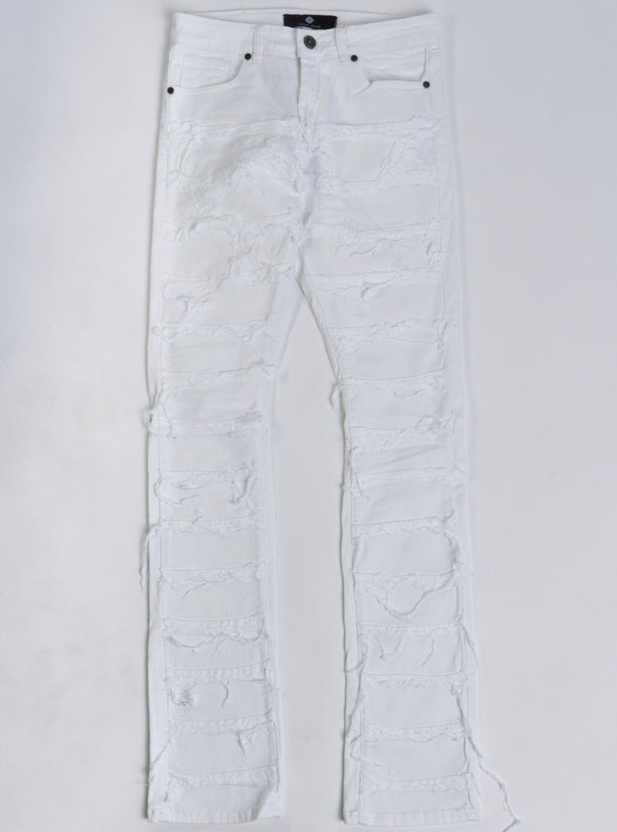 Focus Ripped Stacked Jeans - White - 3364C – Vengeance78