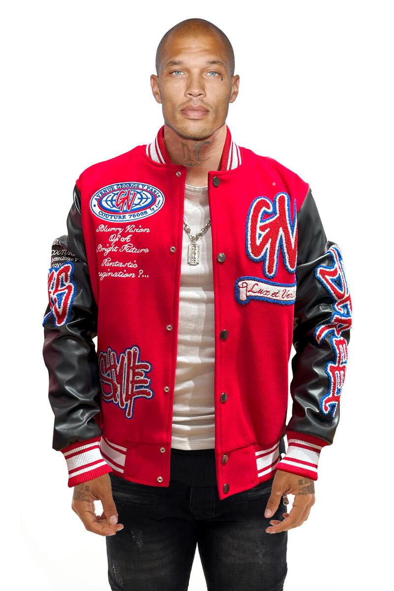 George V Jacket - Bright Future Varsity - Red And Black - GV5004 ...