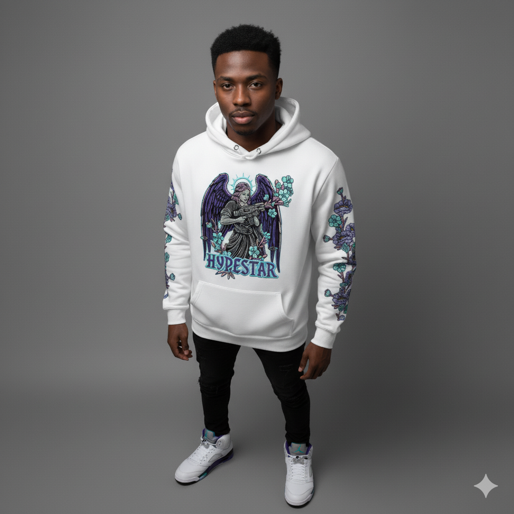 Hype Star Hoodie - Armed Angel Embroided - White And Purple - 0916 ...