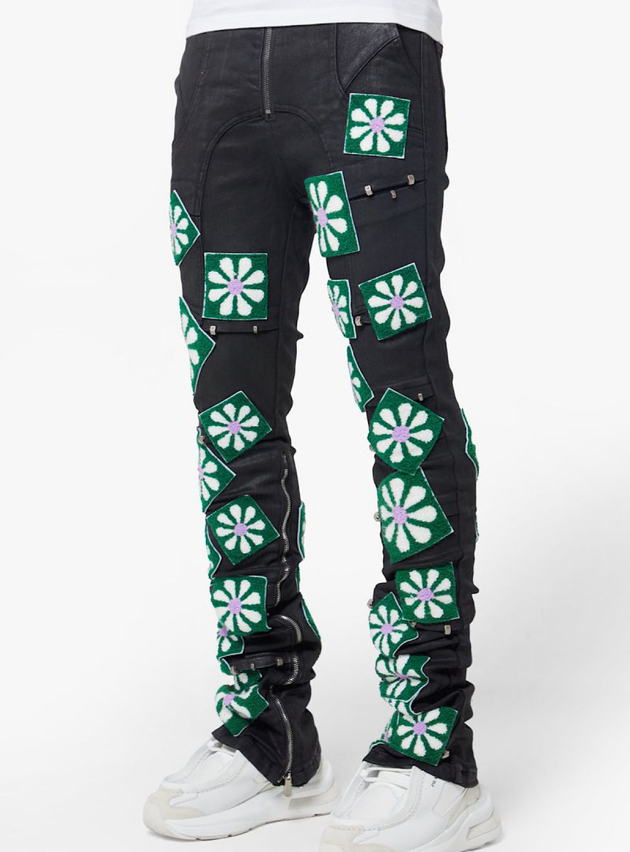 Guapi Jeans - Obsidian Waxed Flower - Black And Teal – Vengeance78