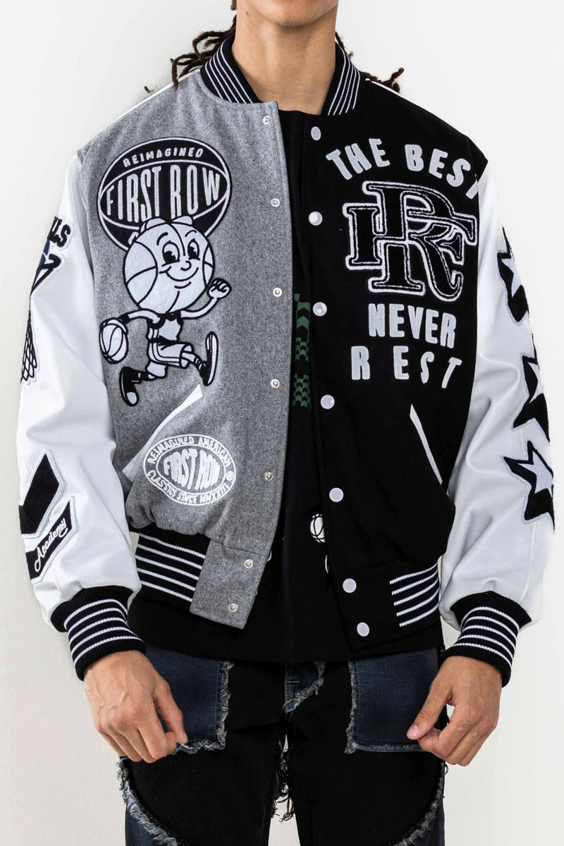 First Row Jacket - The Best Never Rest Varsity - Black And Grey - FRJ0 ...