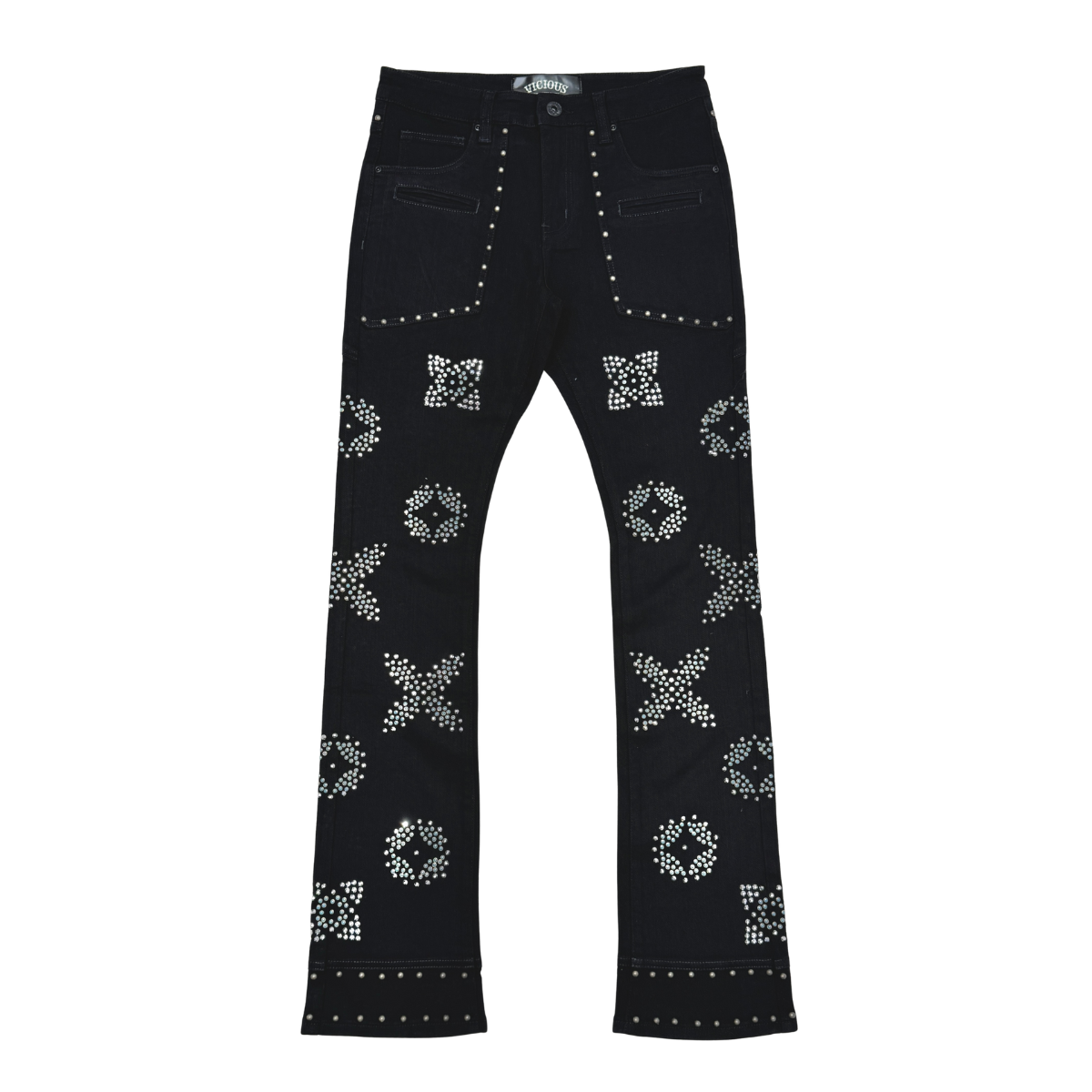 Vicious Jeans - Embellished Rhinestone - Jet Black - VC1011 – Vengeance78