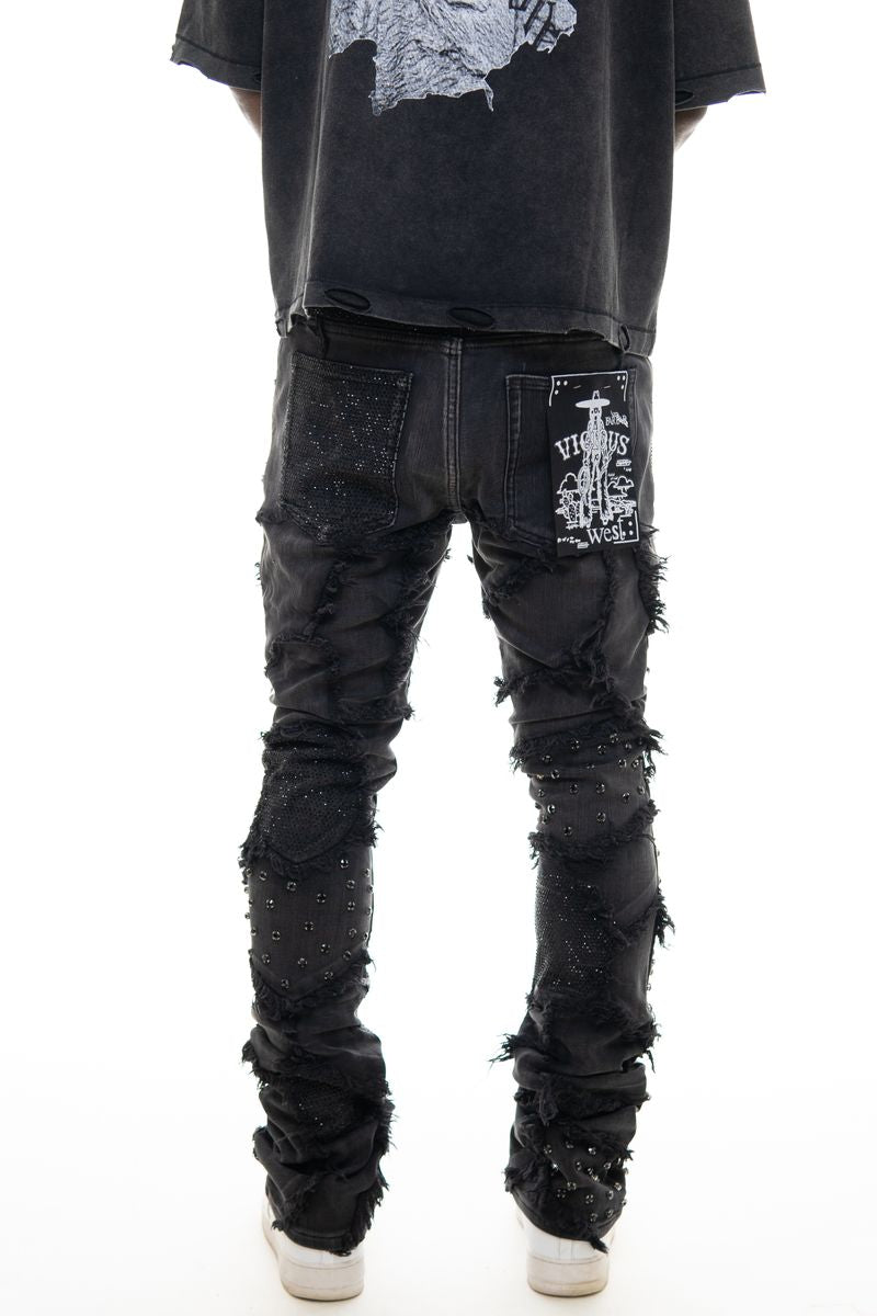 Vicious Jeans - Boxy Rip&Repair Flare Embellished - Ragged Black - VC6 ...