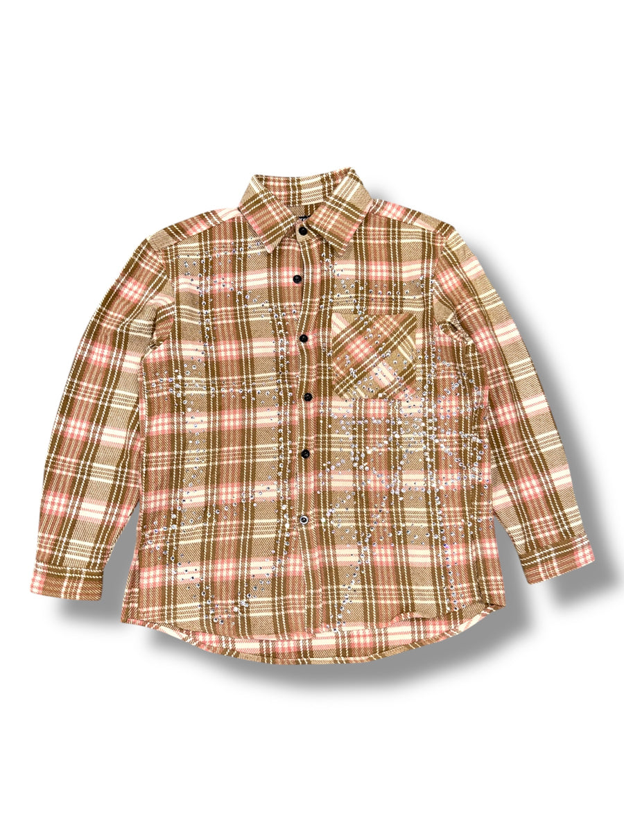 Roku Studio Shirt - Rhinestones Flannel - Khaki And Salmon - RK6481816 ...
