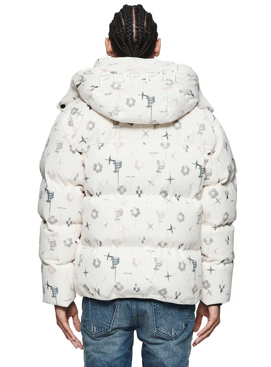 Purple-Brand Jacket - Printe Corduroy Puffer - Antique White Combo Mon ...