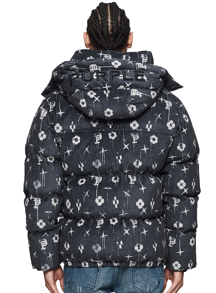 Purple-Brand Jacket - Printe Corduroy Puffer - Black Combo Monogram ...