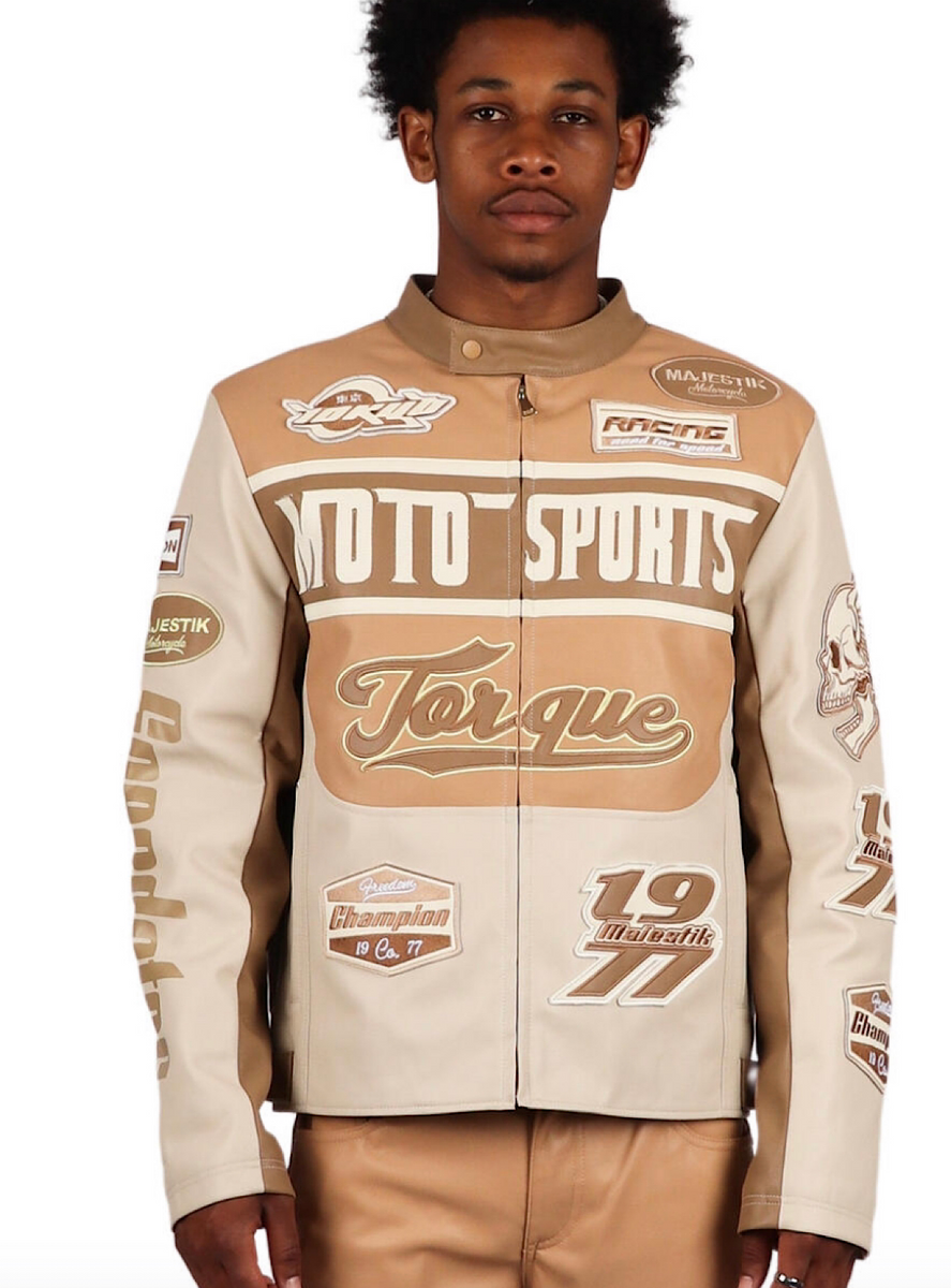 Majestik Jacket - Leather Moto Racing - Beige Brown - JJ2320 – Vengeance78