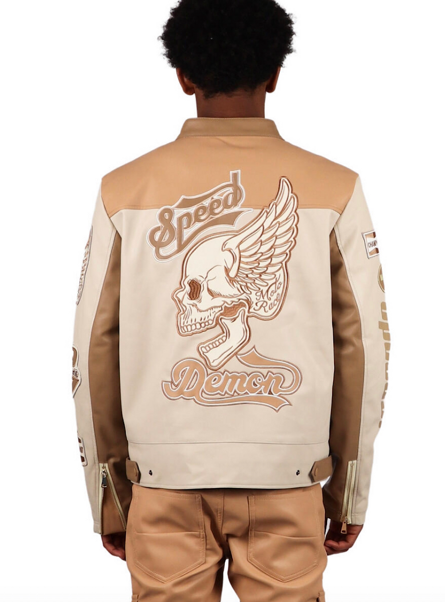 Majestik Jacket - Leather Moto Racing - Beige Brown - JJ2320 – Vengeance78