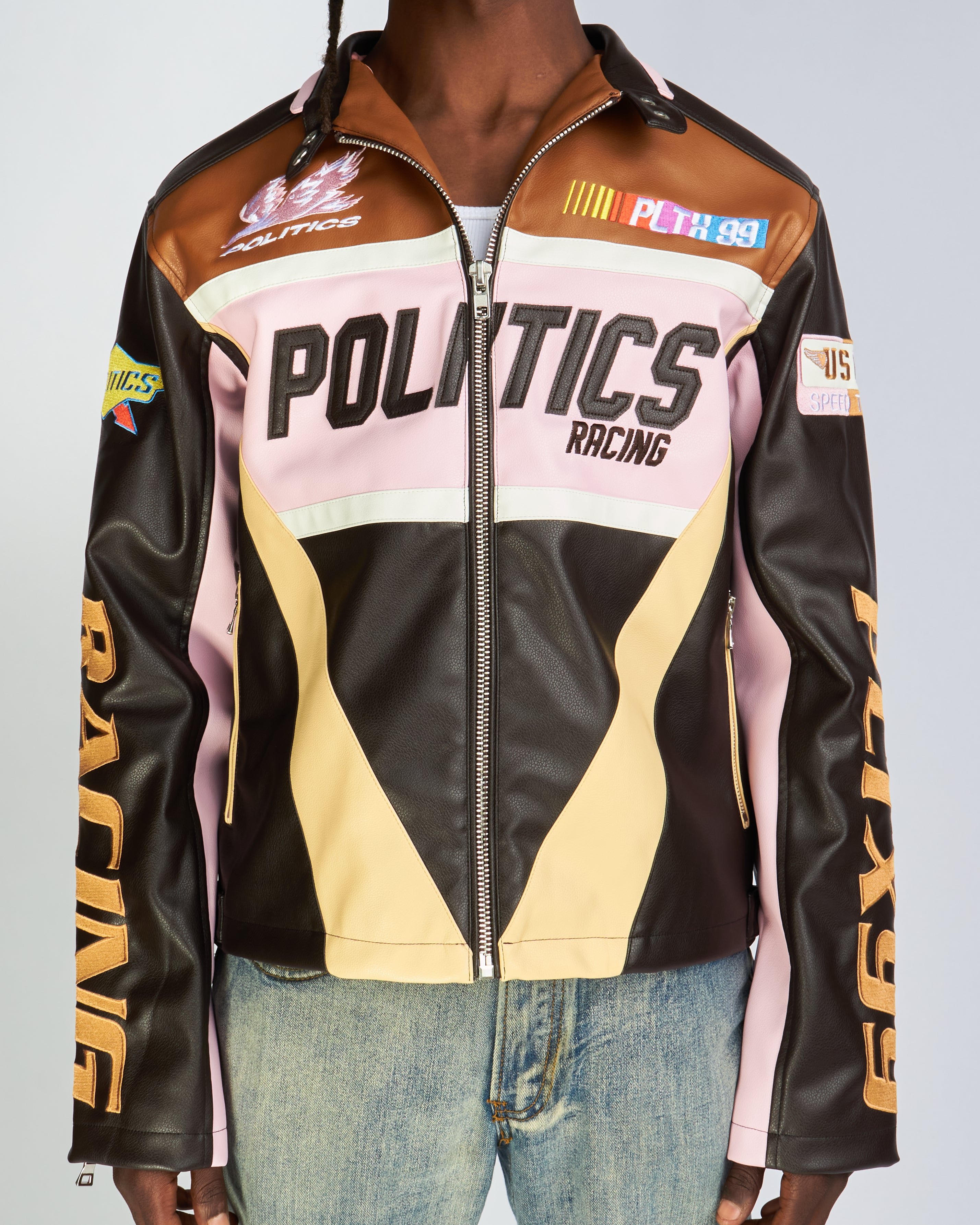 Politics Jacket - Leather Moto Racing - Beloved - Brown And Pink - 573 ...