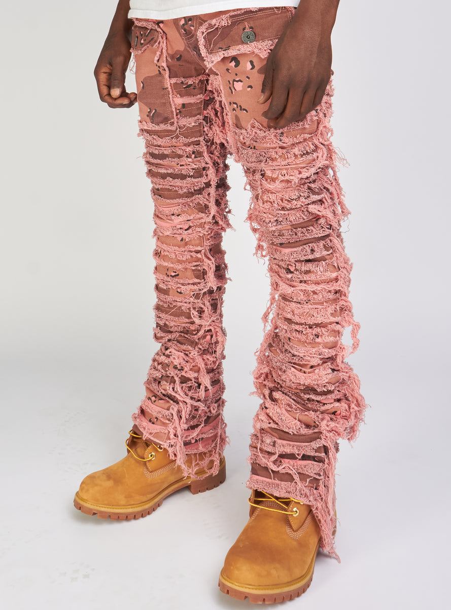 Majestik Jeans - Nirvana Rip And Frayed Stacked Pants - Pink Camo - DL ...