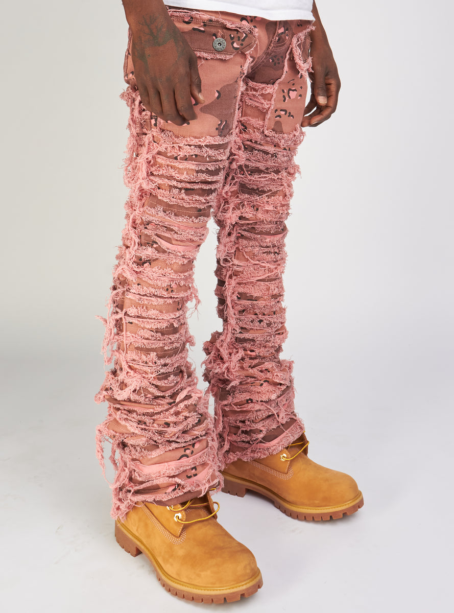 Majestik Jeans - Nirvana Rip And Frayed Stacked Pants - Pink Camo - DL ...