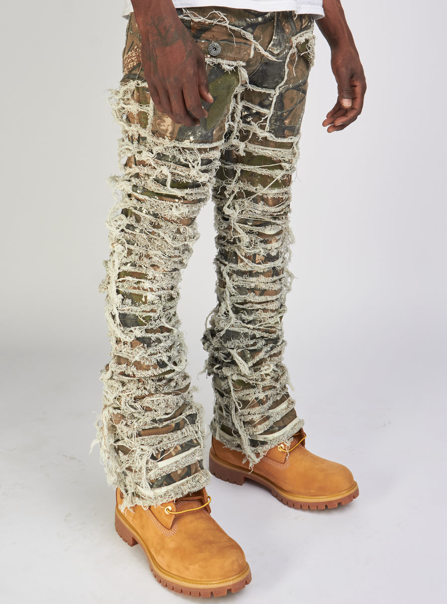 Majestik Jeans - Nirvana Rip And Frayed Stacked Pants - Hunter Camo ...