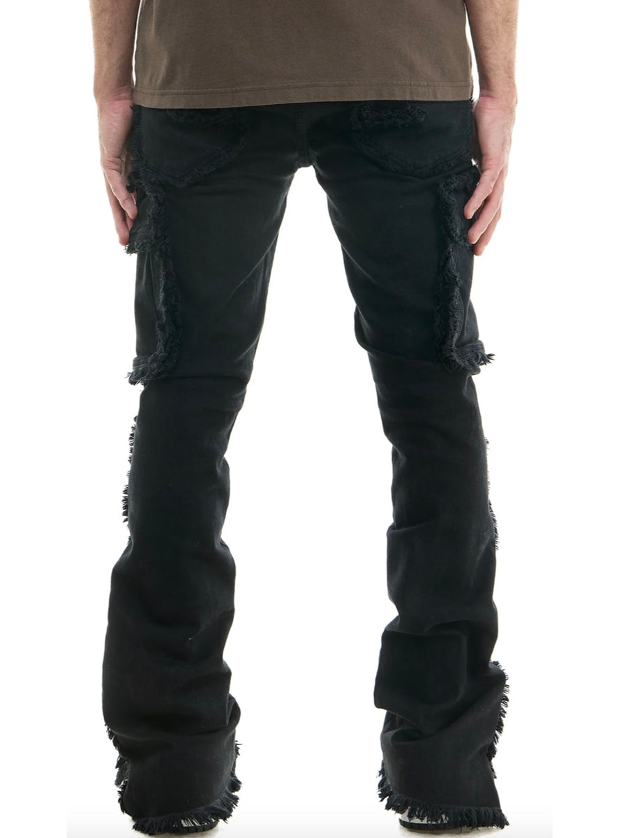 KDNK Jeans - Raw Edge Skinny Flare Cargo - Jet Black - KND4620 ...