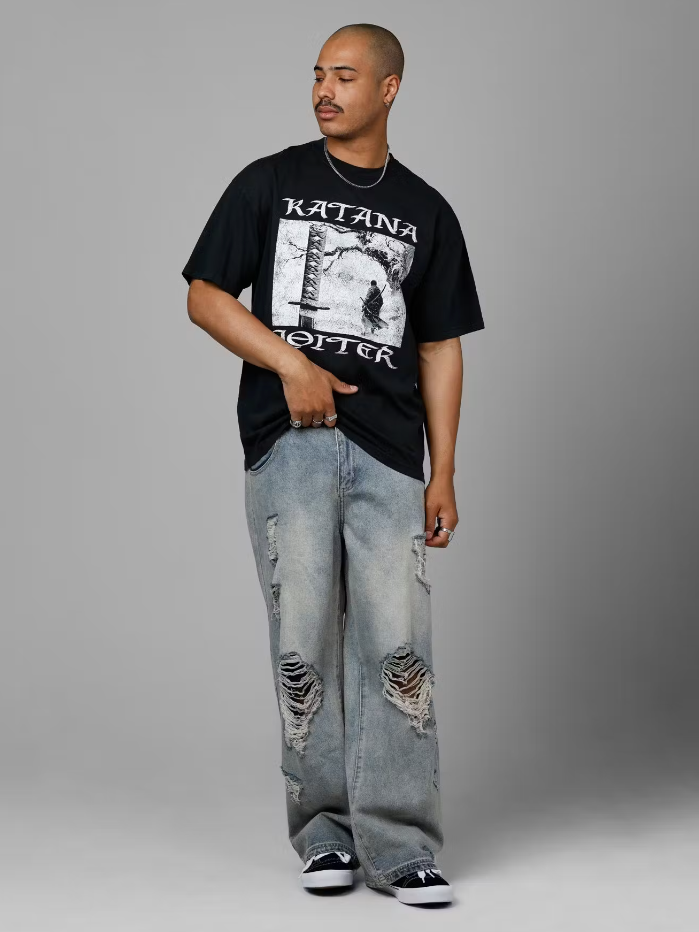 Loiter T-Shirt - Katana Vintage Tee - Black Acid Wash - 02053555B017S ...