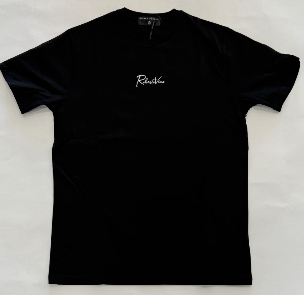 Roberto Vino T-Shirt - Milano Writing - Black - RV-T-71-SS25 – Vengeance78
