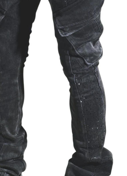 Vicious Jeans - Vicious Stacked Rhinestone Cargo - Denim Black - VC750 ...