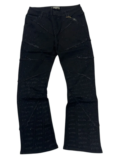 Vicious Jeans - Flare Stacked Rhinestone - Jet Black - VC749h – Vengeance78