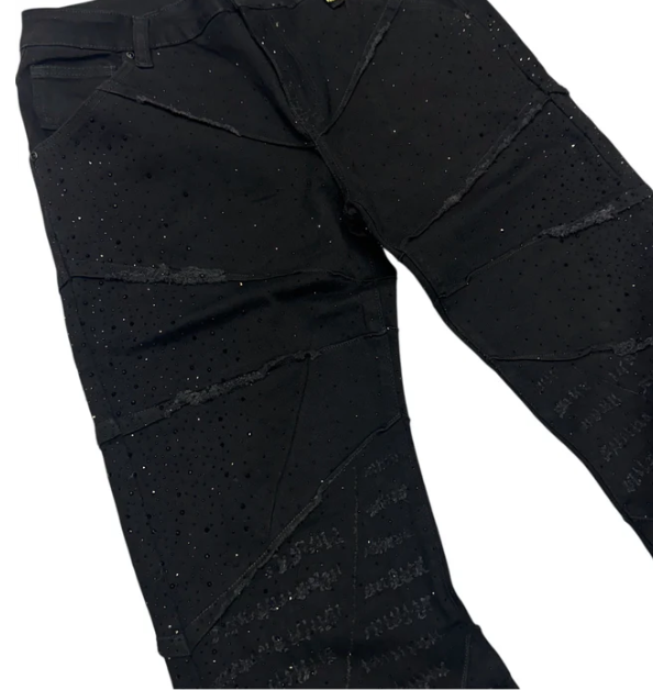 Vicious Jeans - Flare Stacked Rhinestone - Jet Black - VC749h – Vengeance78