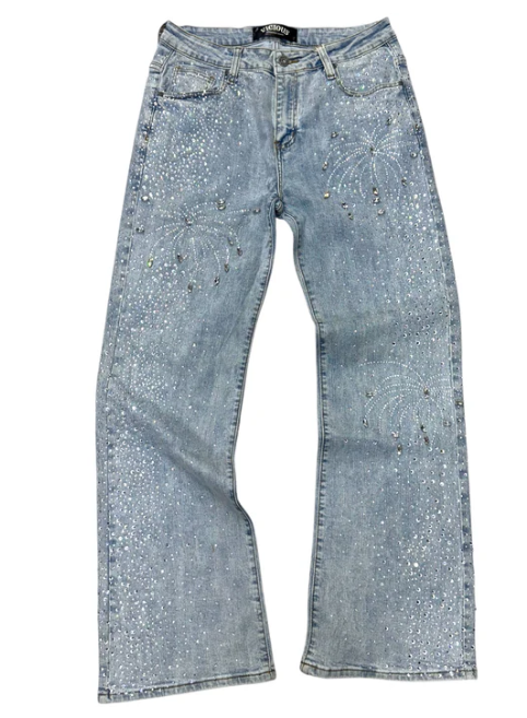 Vicious Jeans - Flare Rhinestone Denim - LT Blue - VC952 – Vengeance78