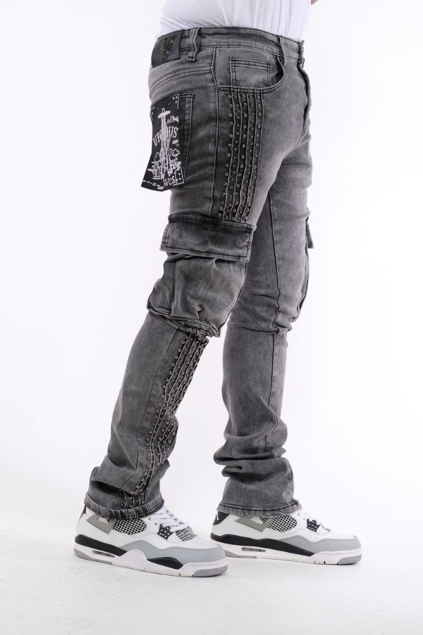Vicious Jeans - Embellished Side Pearl Flared - Grey - VC930 – Vengeance78