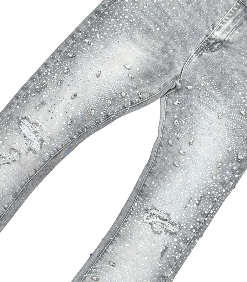 Vicious Jeans - Embellished Rhinestone Flared Denim - Light Grey - VC9 ...
