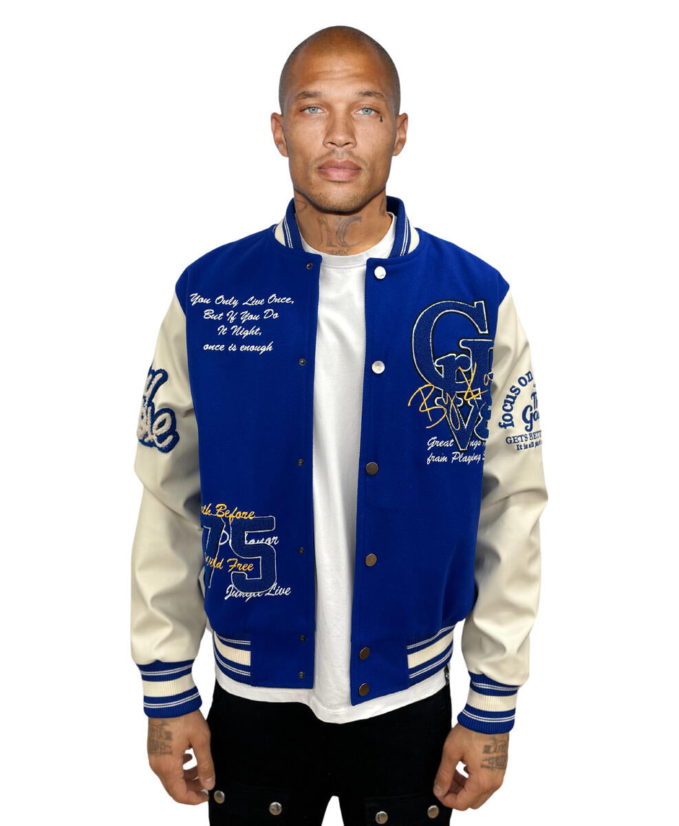 George V Jacket - You Only Live Once Varsity - Blue And White - GV5003 ...