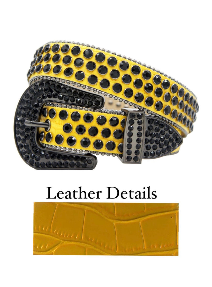 DNA Belt - Stones - Yellow Leather With Black - 154 – Vengeance78