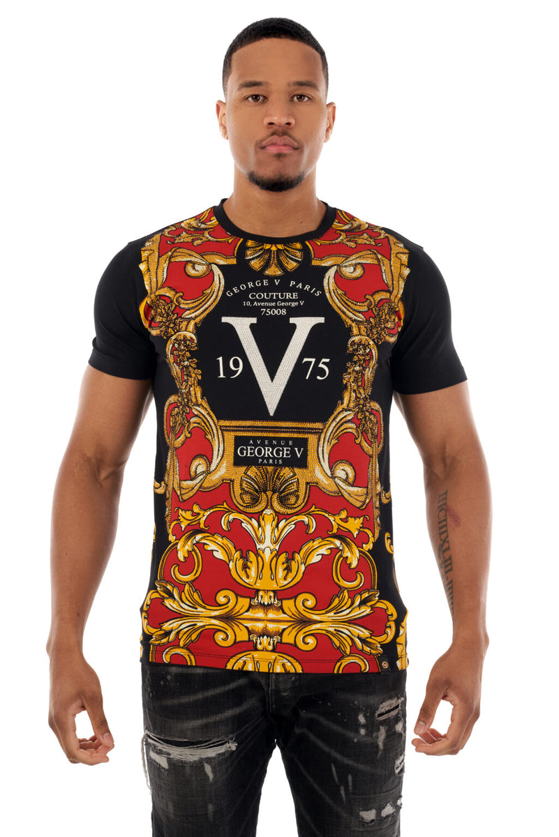 George V T-Shirt - GV 1975 BAROQUE - BLACK AND RED - GV2504 – Vengeance78