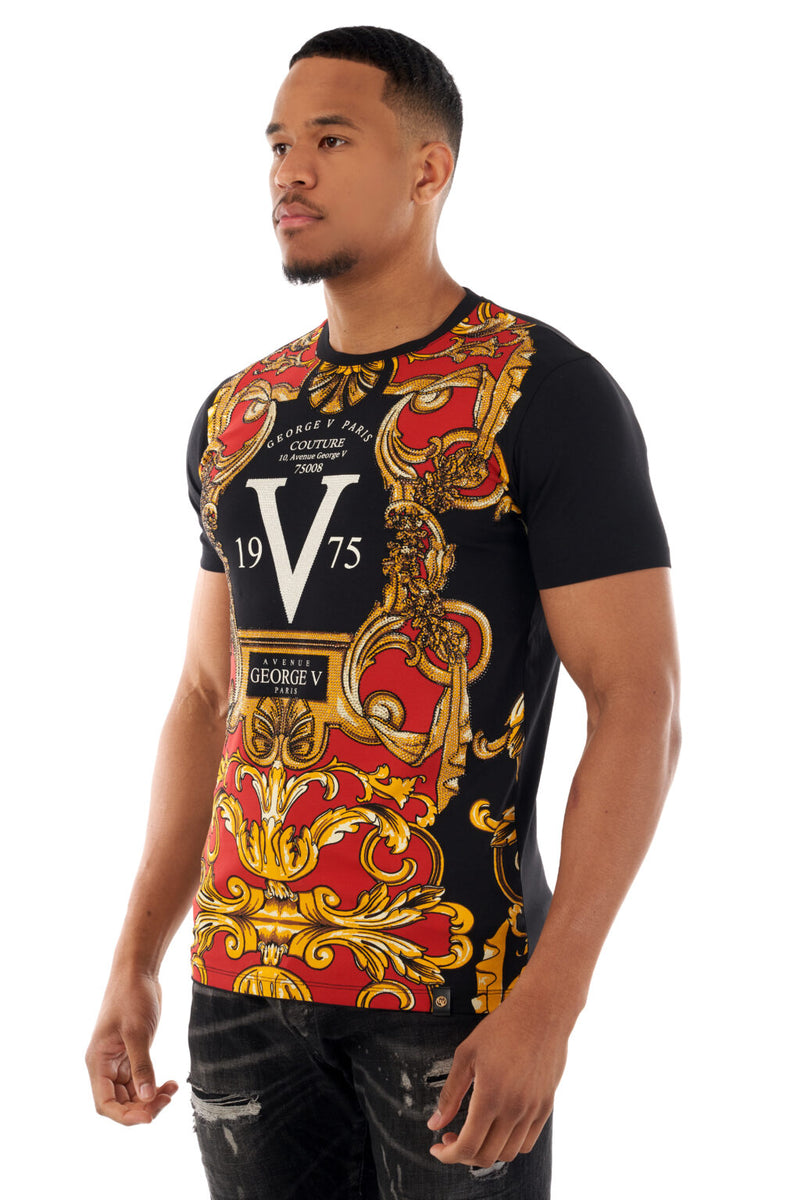 George V T-Shirt - GV 1975 BAROQUE - BLACK AND RED - GV2504 – Vengeance78