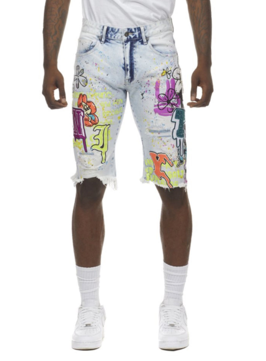 Smoke Rise Shorts - Daisy Graffiti - Plaster Blue - SJS21271 – Vengeance78