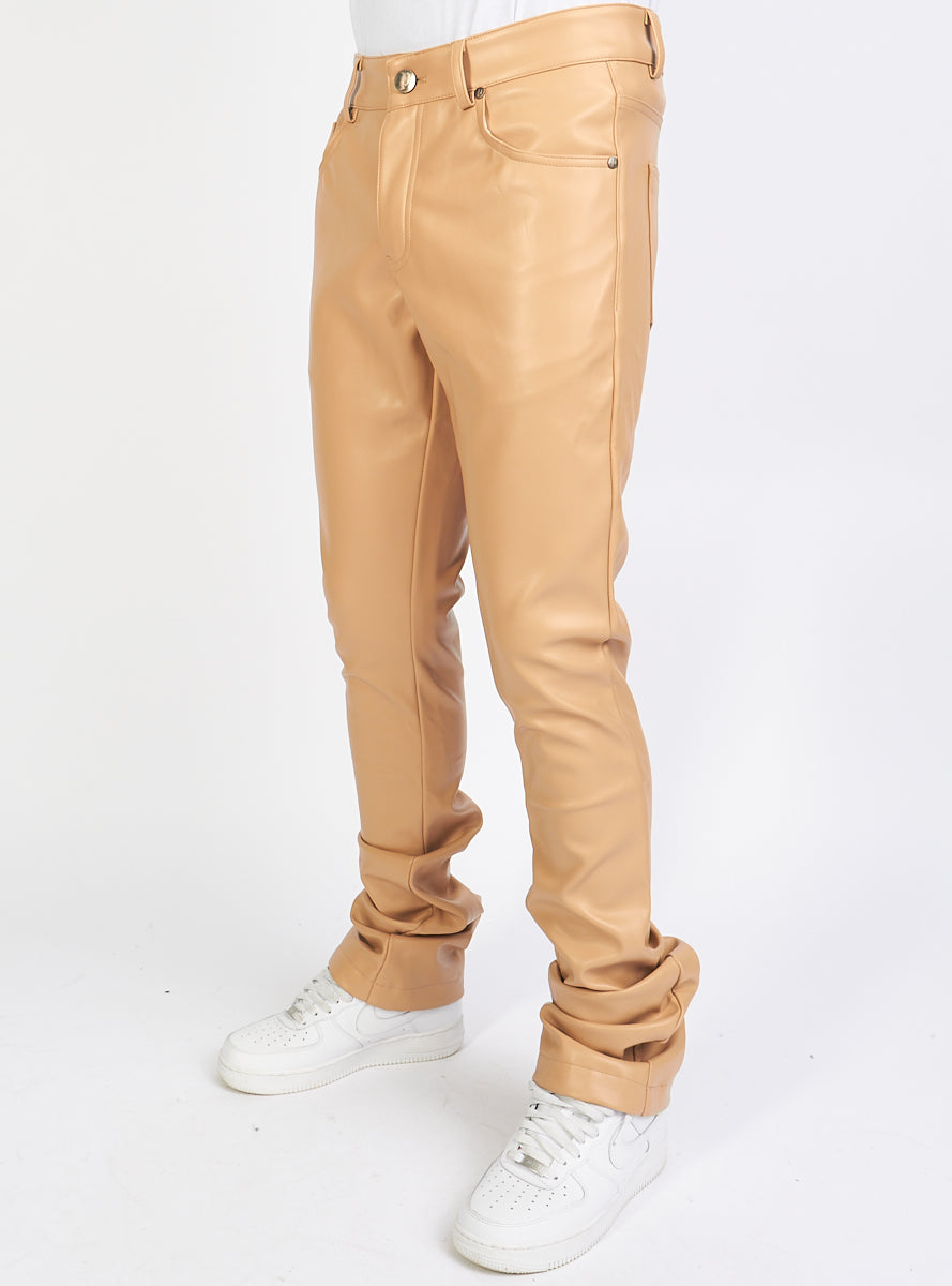 Politics Flare Stacked Pants - Barlow - PU Leather - Beige - 553 ...