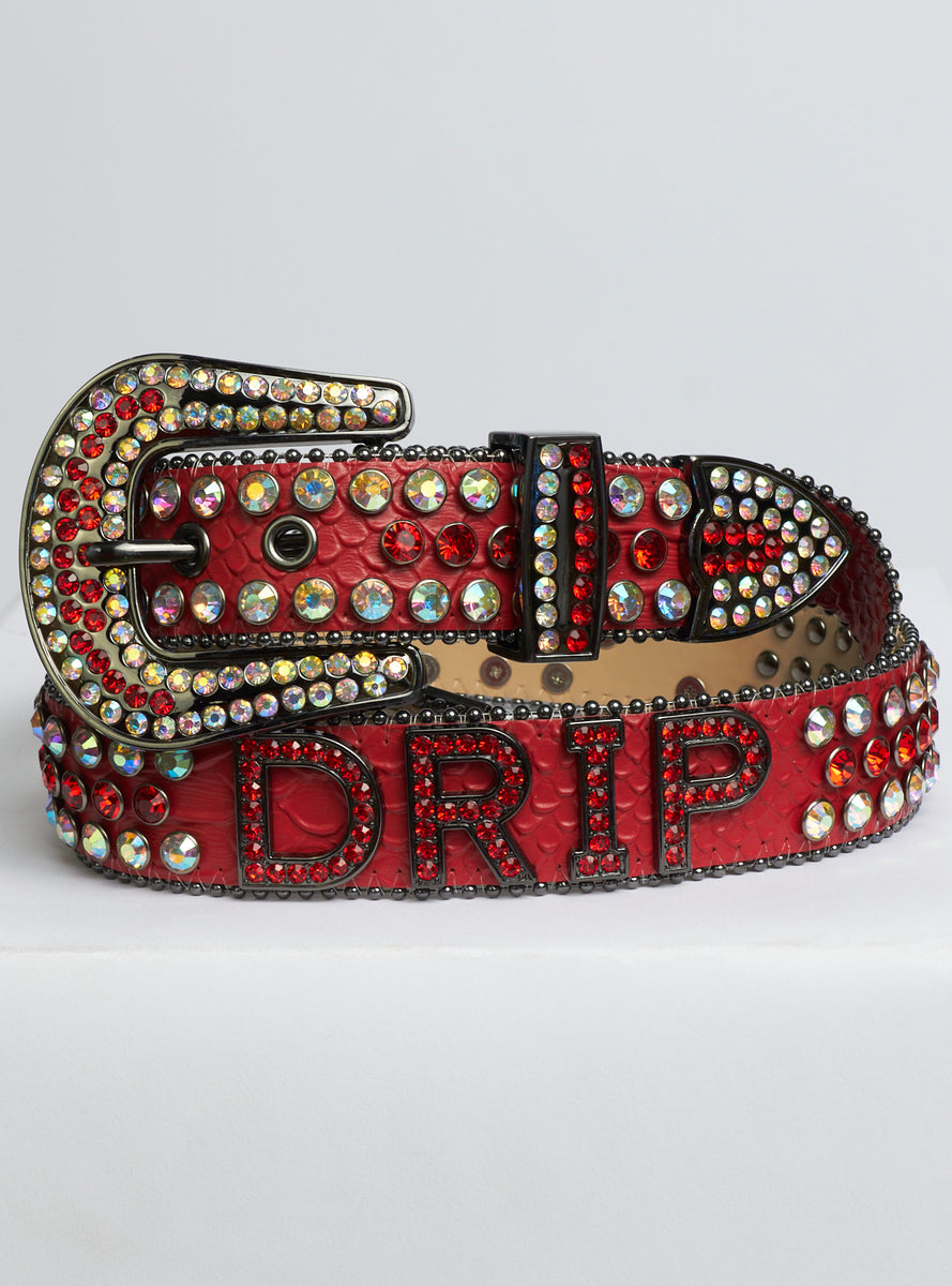 DNA Belt - Drip - Red Leather With Multi And Red Stones – Vengeance78