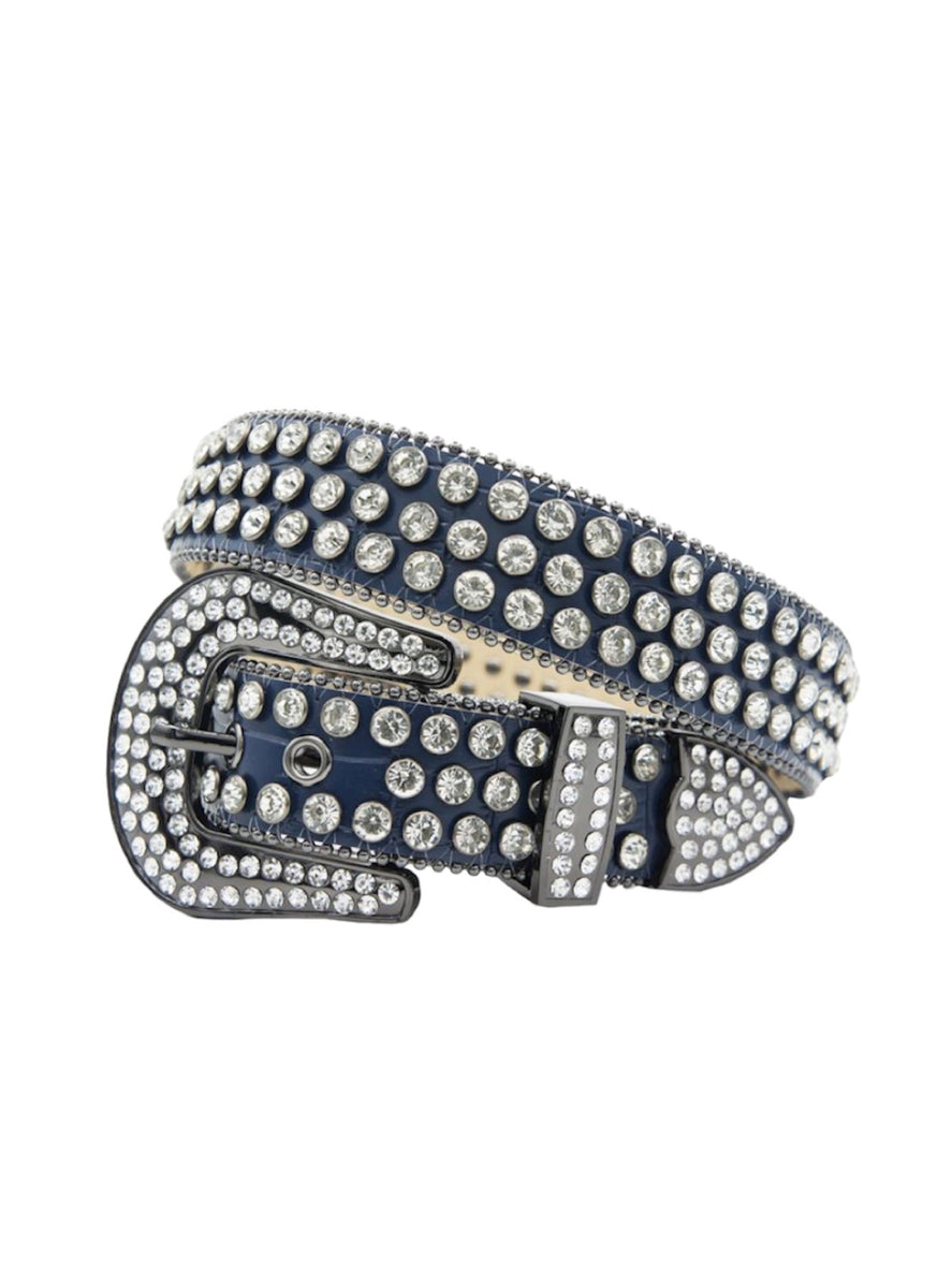 DNA Belt - Navy Blue Leather With Clear Stones - 51 – Vengeance78
