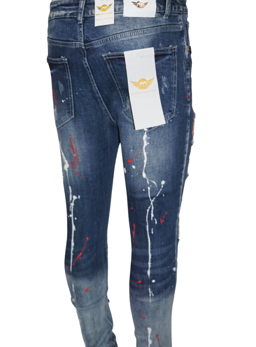 Ferrari Massari Jeans - Samurai Drip - Blue With Red And White ...