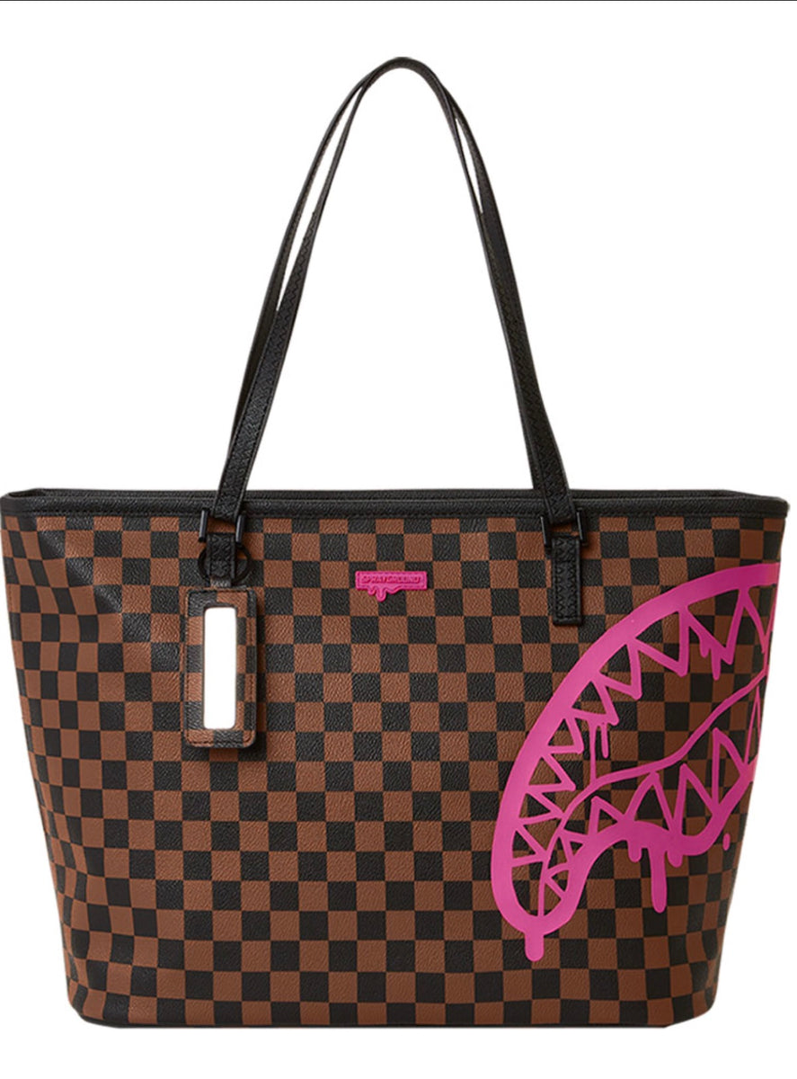 Sprayground Bag - Pink Drip Brown Check Tote - Brown And Pink - T5334 ...