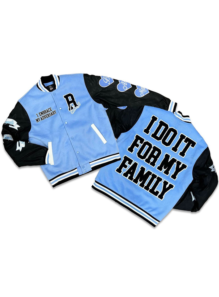 Retro Label Jacket - Family Varsity - Powder Blue – Vengeance78
