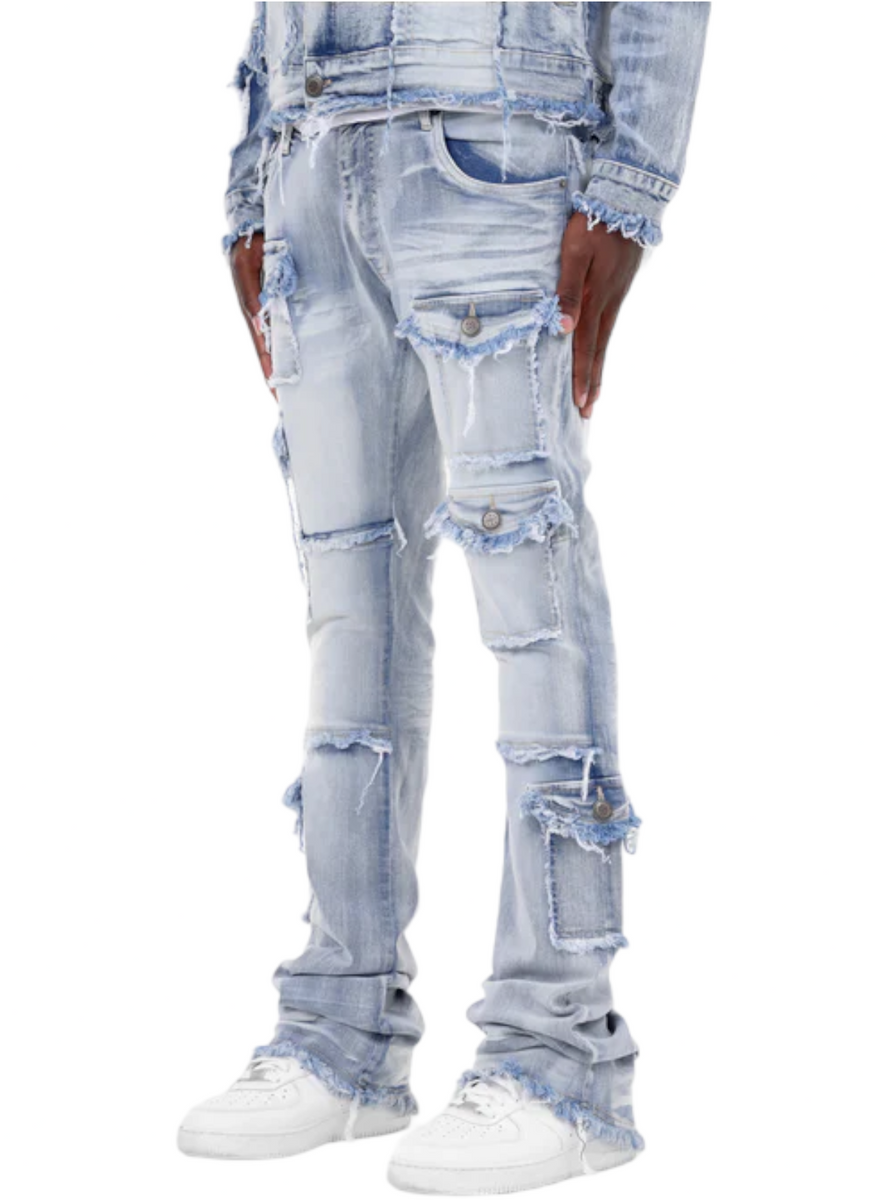 Copper Rivet Jeans - Fray Edge Cargo Pocket Stacked - Light Blue - 333 ...