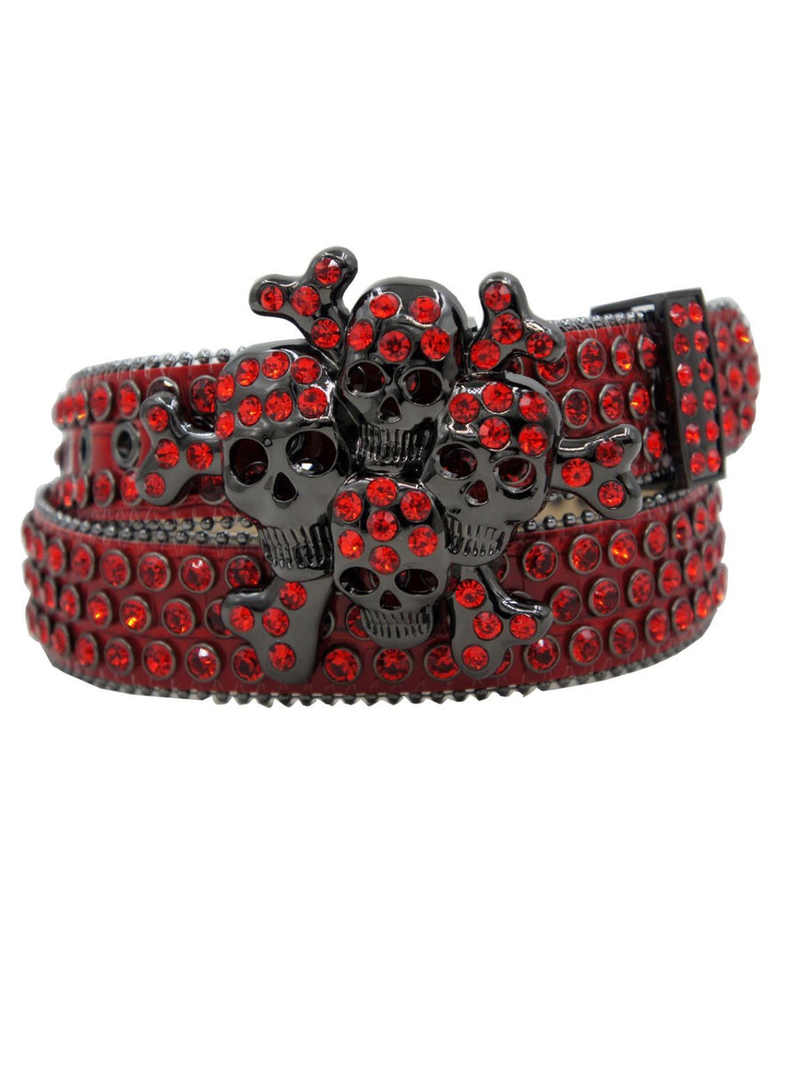 DNA Belt - Skull - Red Leather With Red Stones - 545 – Vengeance78