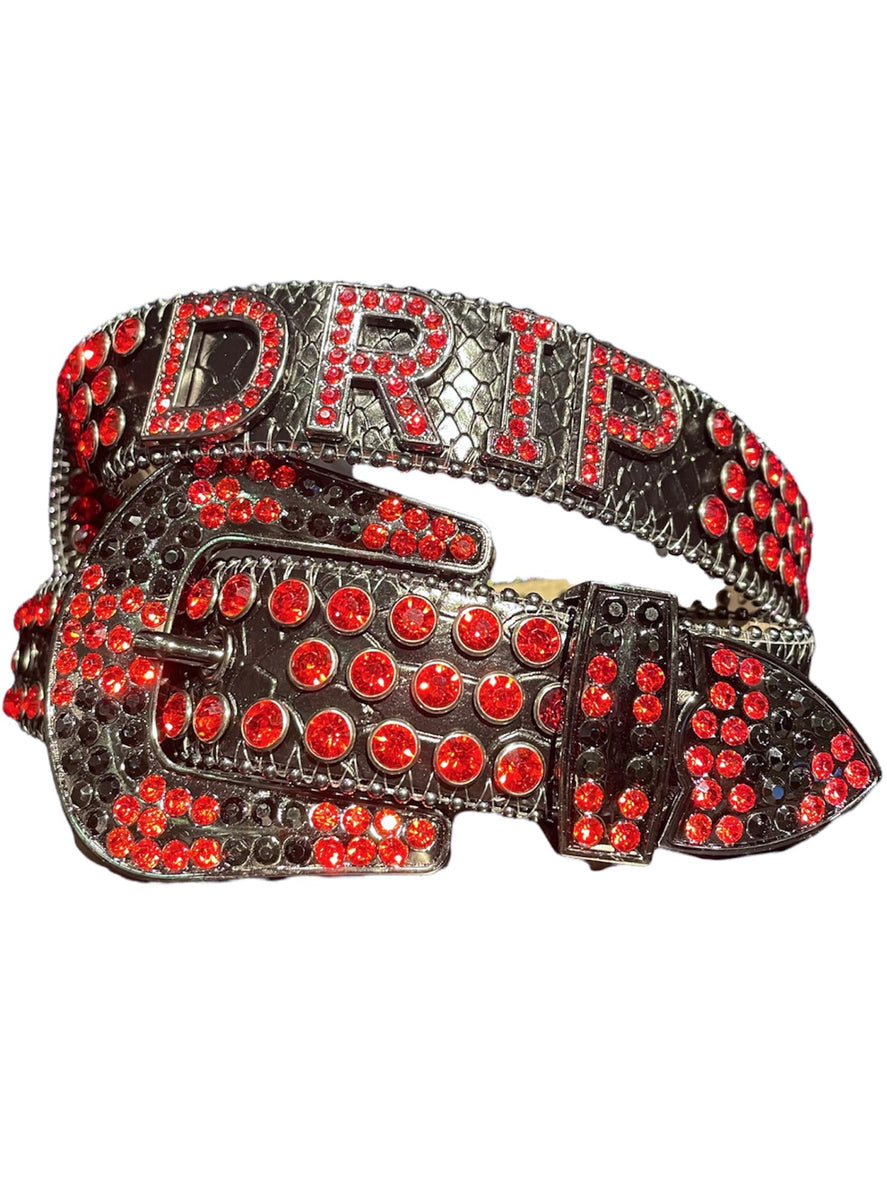 DNA Belt - Drip - Black Leather With Red Stones – Vengeance78